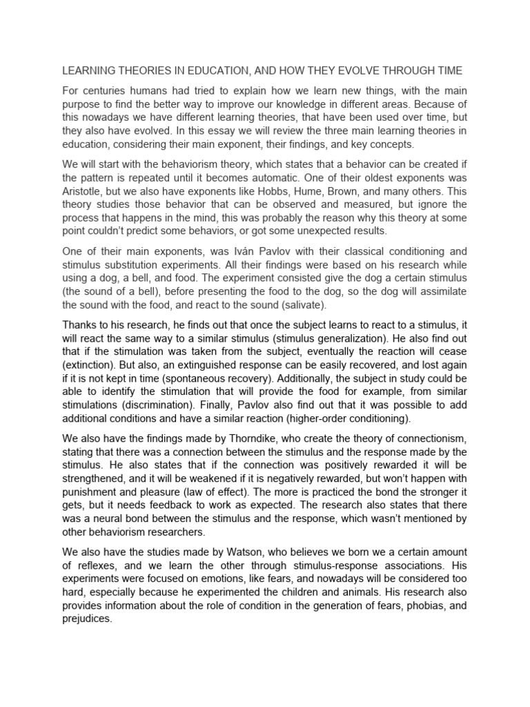 Learning Theories in Education, and How They Evolve Through Time | PDF