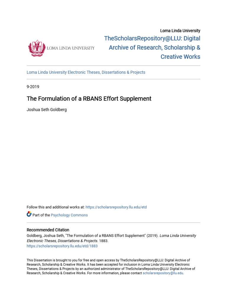 The Formulation of A RBANS Effort Supplement | PDF | Wechsler Adult ...