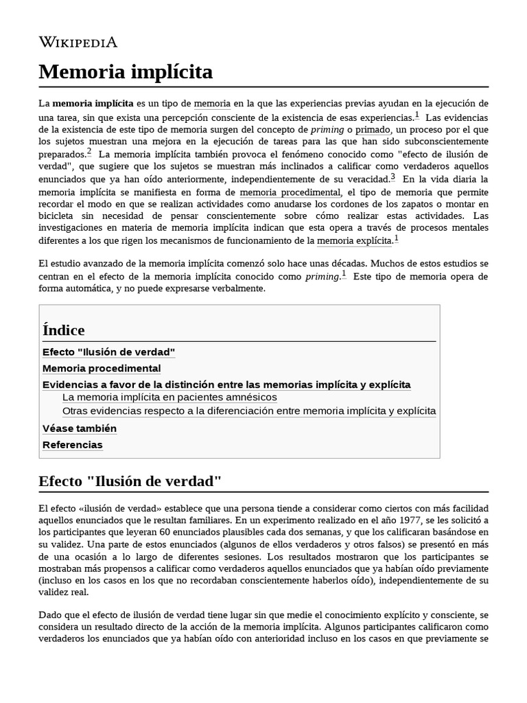 Entendiendo la memoria implícita | PDF | Neurociencia | Psicología ...