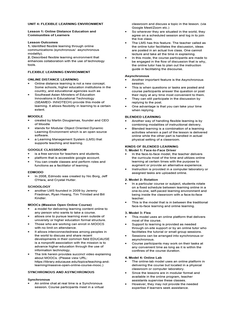 Flexible Learning Environment Pdf Social Networking Service Distance Education