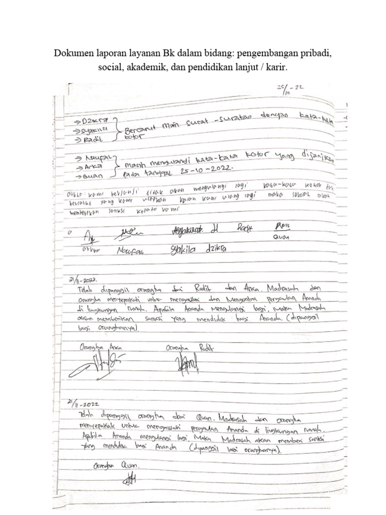 Dokumen Laporan Layanan BK Dalam Bidang | PDF