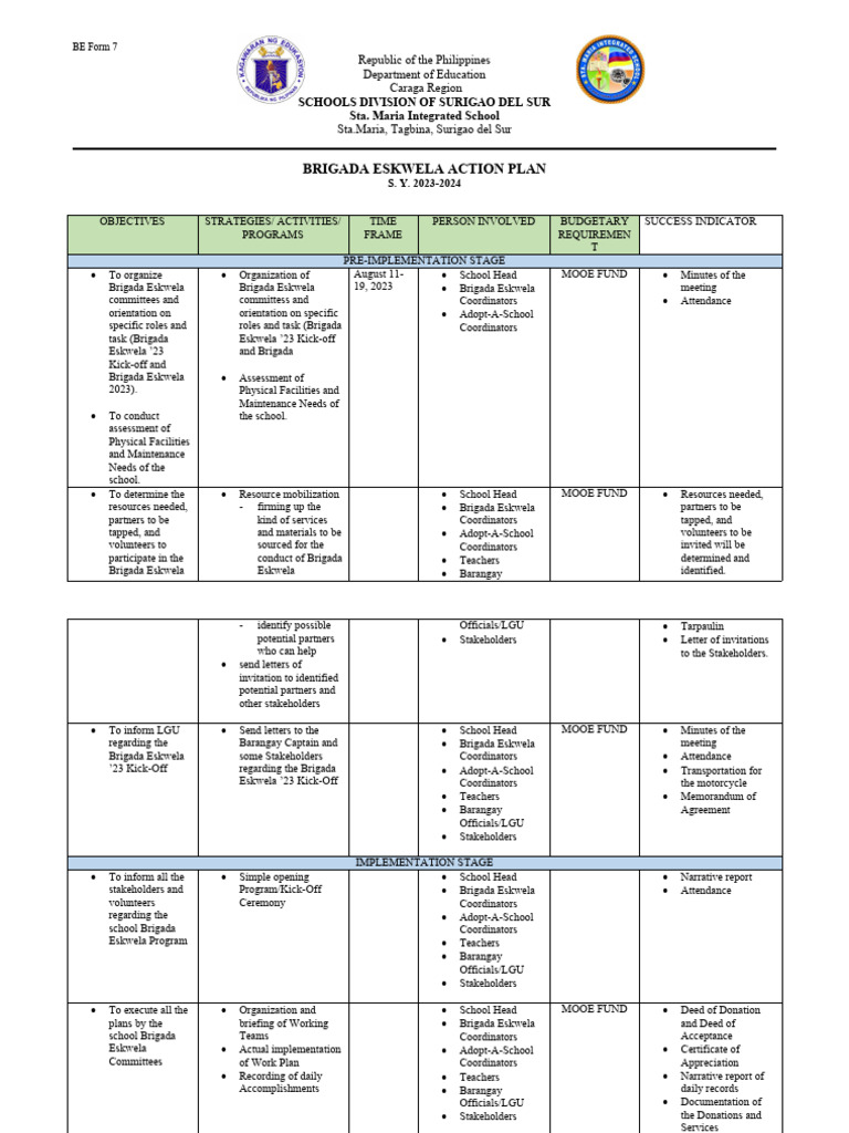 Be Action Plan Brigada 2023 | PDF