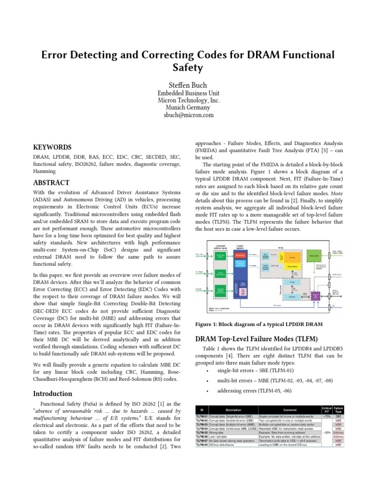 Error Detecting and Correcting Codes For DRAM Functional Safety | PDF | Error Detection And ...