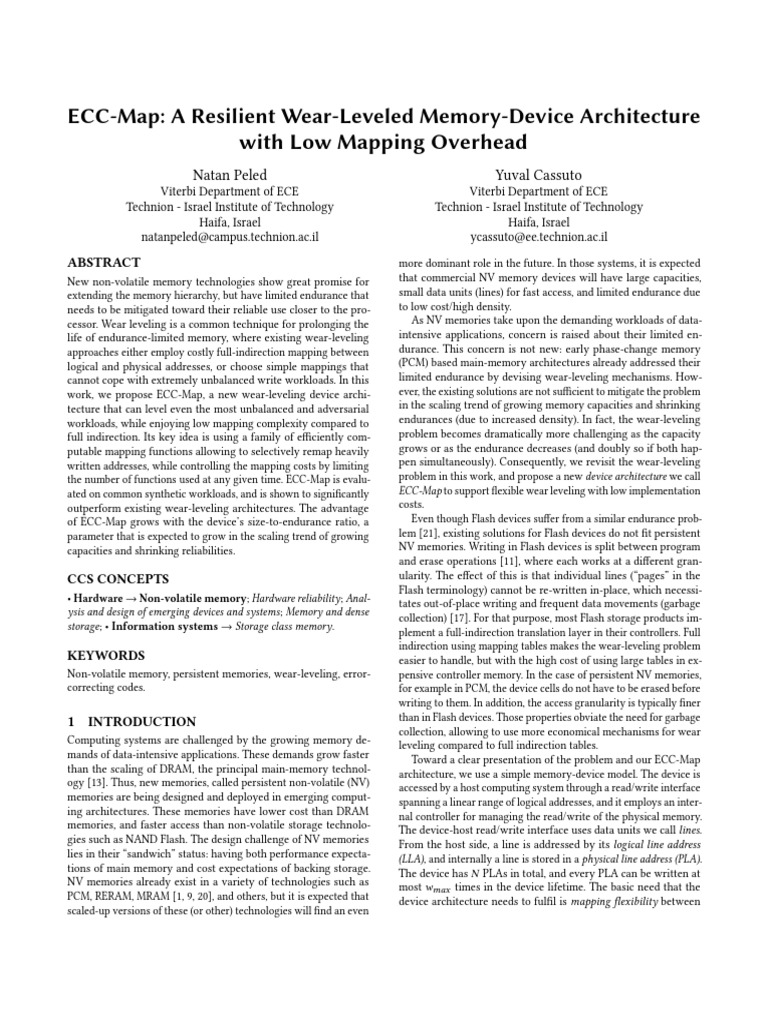 ECC-Map: A Resilient Wear-Leveled Memory-Device Architecture With Low Mapping Overhead | PDF ...