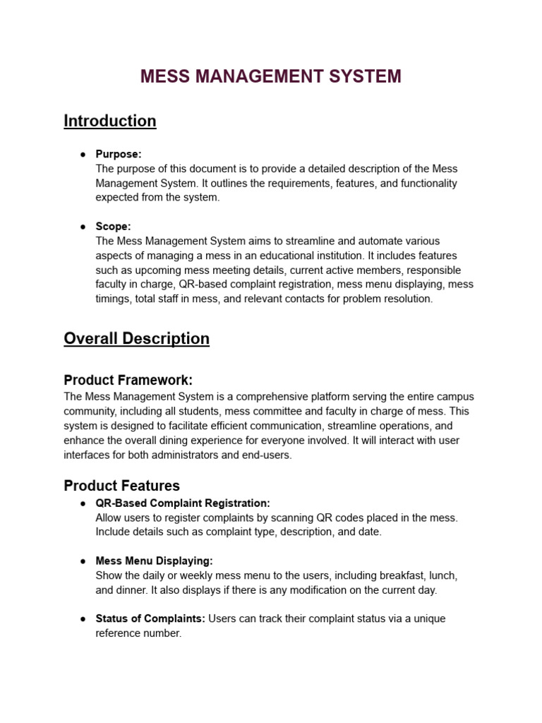 SRS Mess Management | PDF | World Wide Web | Internet & Web