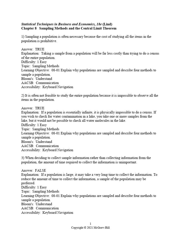 Lind18e Chapter08 TB AnswerKey | PDF | Standard Error | Sampling (Statistics)