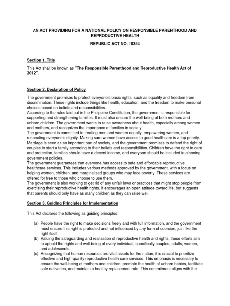 Responsible Parenthood and Reproductive Health Act | PDF | Family ...