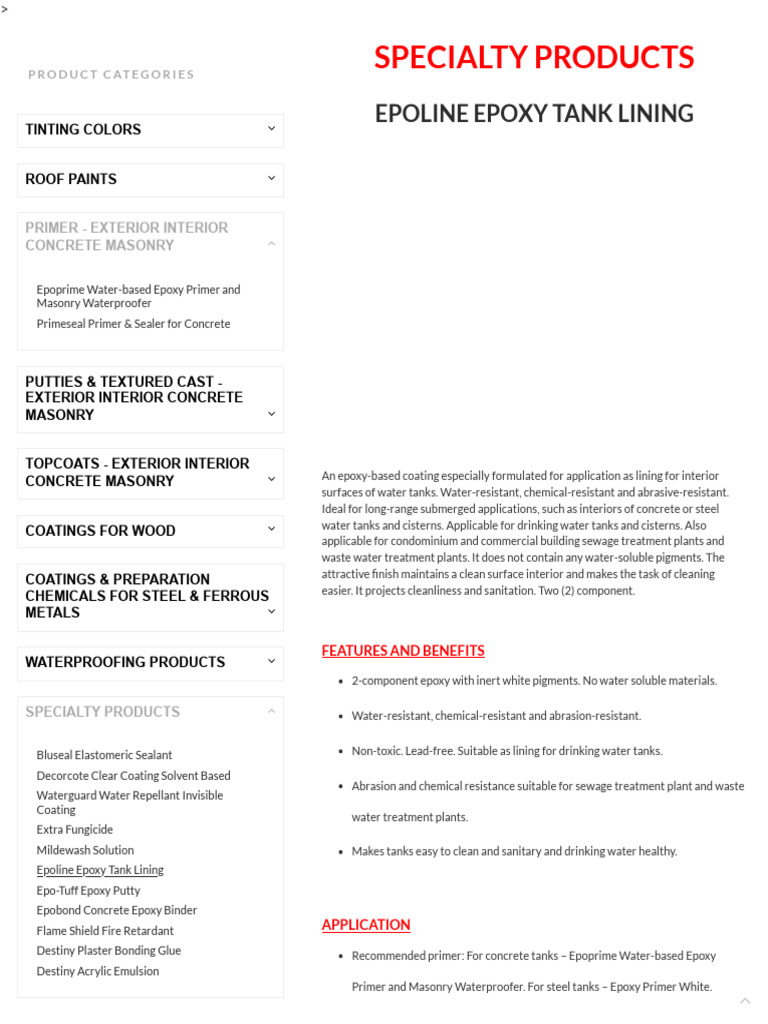 Destiny Epoxy Tank Lining | PDF