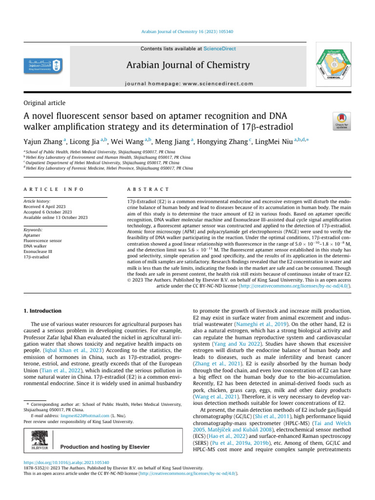 A Novel Fluorescent Sensor Based On Aptamer Recognition An - 2023 - Arabian Jour | PDF
