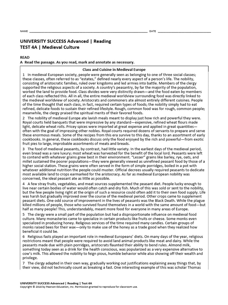 TR Assessment MedievalCulture Test4A | PDF