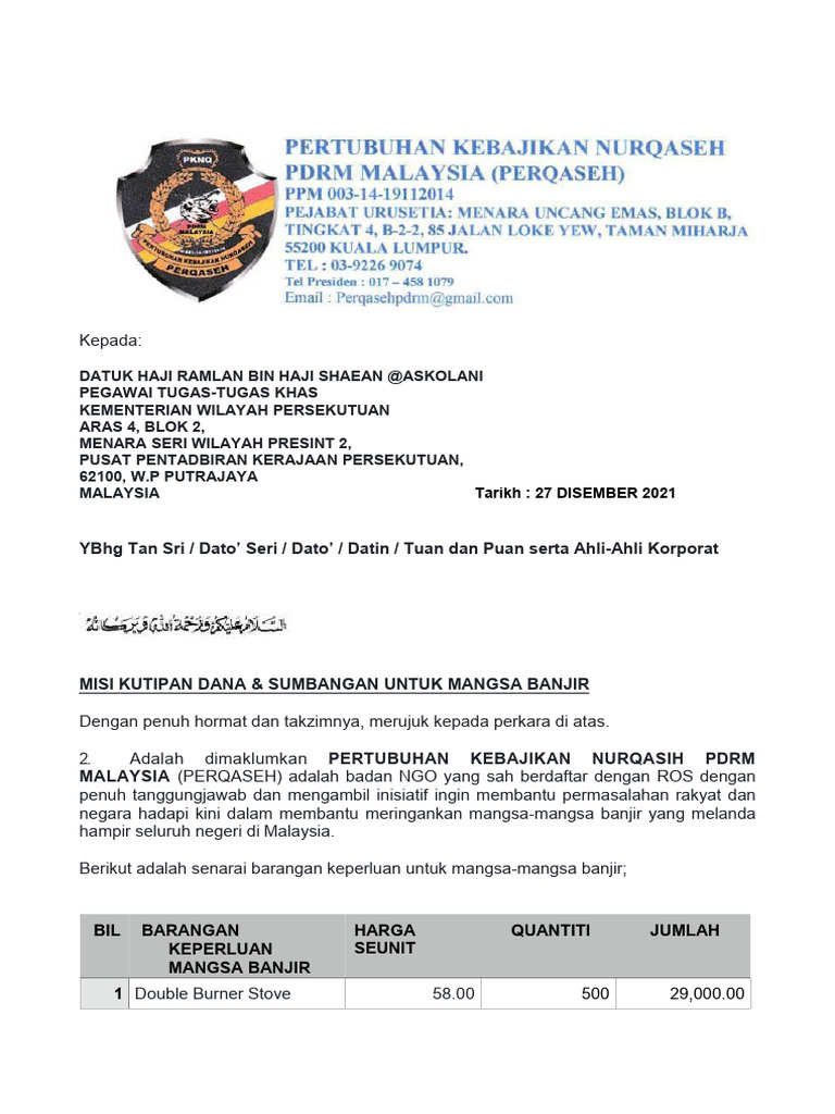 Bantuan Banjir DATUK RAMLAN | PDF