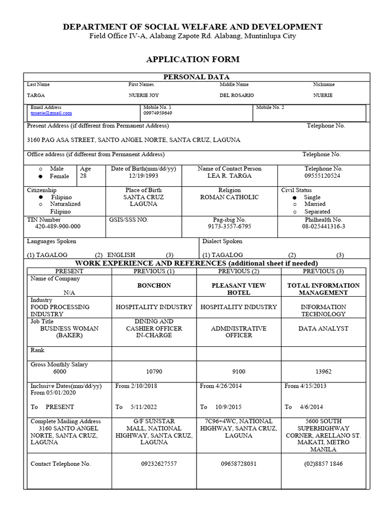 DSWD Application Form - Laguna | PDF | Tagalog Language | Government
