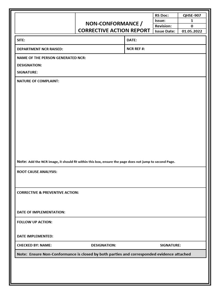 Non-Conformance Action Report | PDF