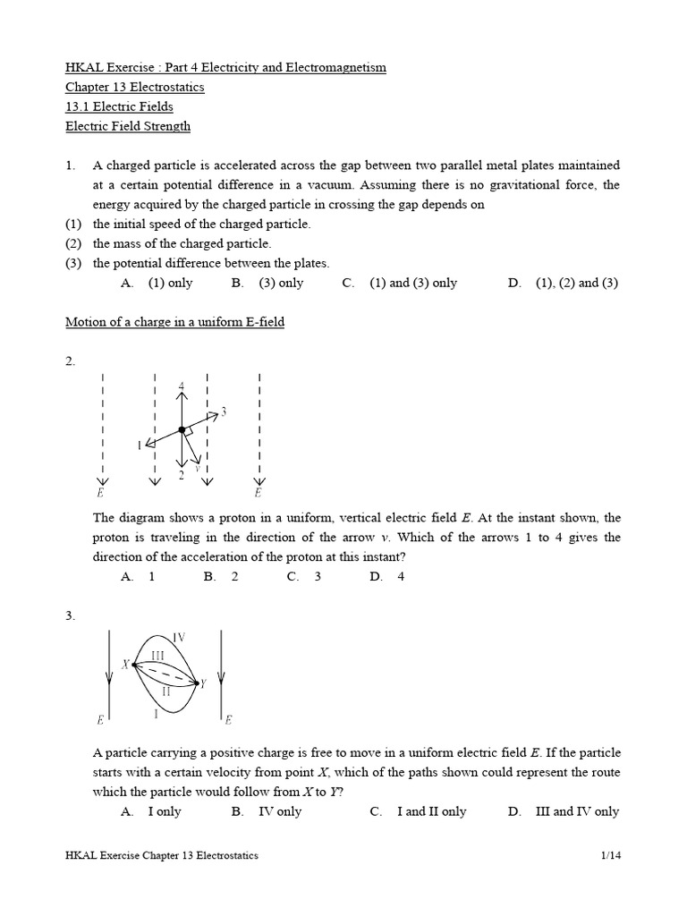 Electrostatics Exercises for Grade 11 | PDF | Electric Field | Electric ...