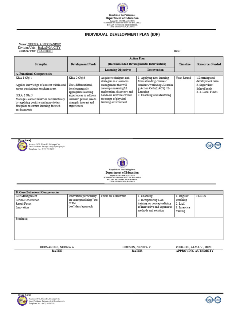 Individual Development Plan (Idp) : Department of Education | PDF ...