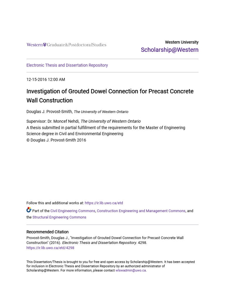 Investigation of Grouted Dowel Connection For Precast Concrete Wa | PDF ...