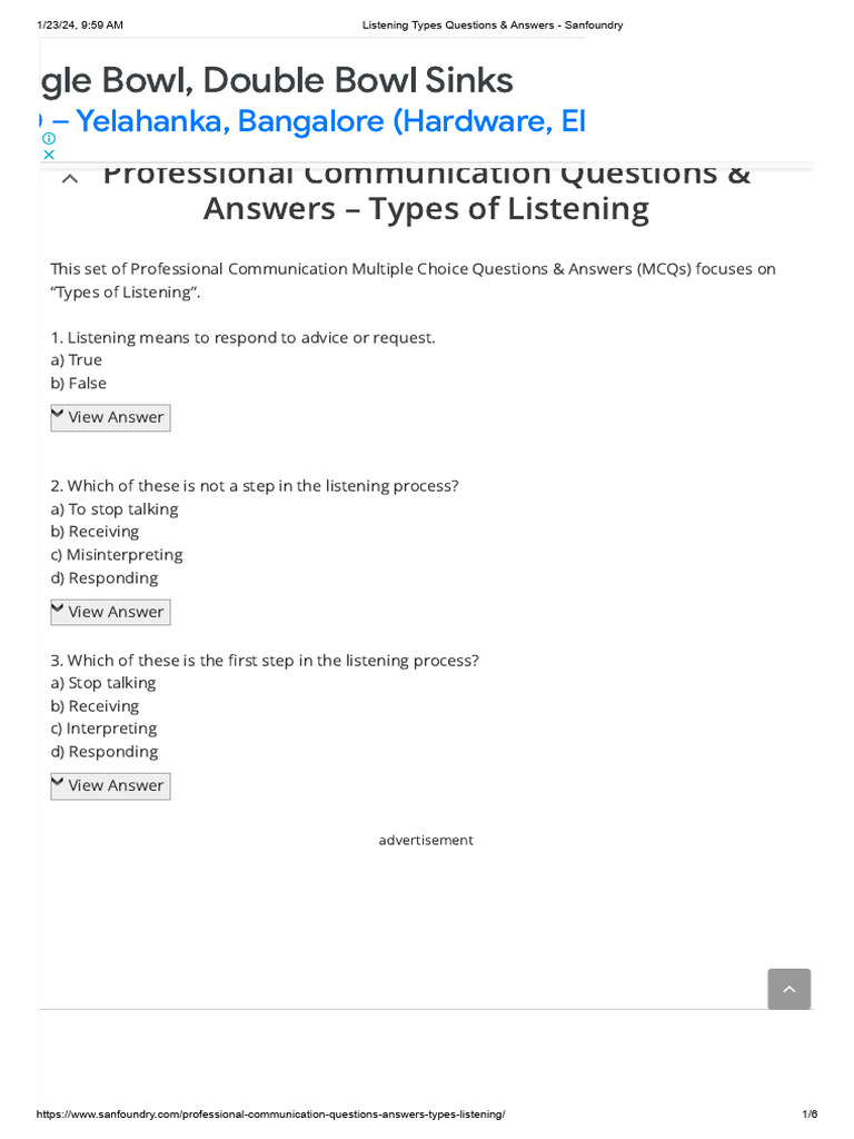 Listening Types Questions & Answers - Sanfoundry | PDF Listening Types Questions & Answers - Sanfoundry | PDF