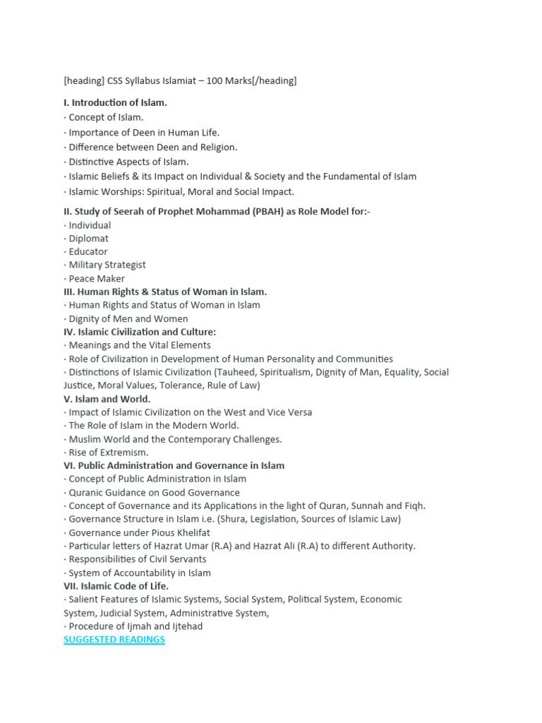 Islamiyat CSS Sallybus | Download Free PDF | Abrahamic Religions | Religious Faiths