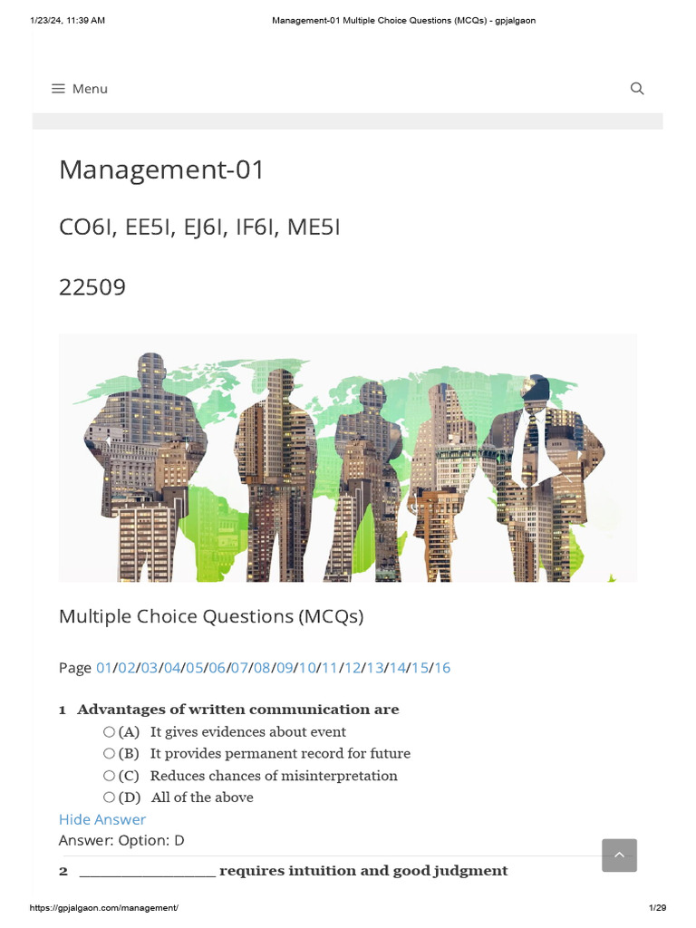 Management MCQs for Supervisors | PDF