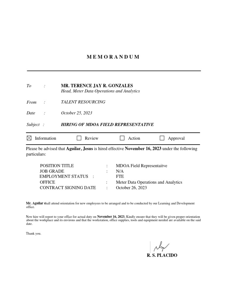 2023 - Hiring Memo - Aguilar | PDF