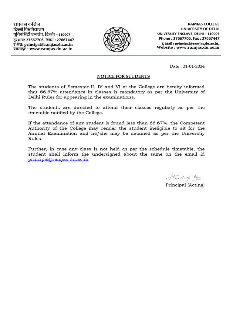Mandatory 66.67% Attendance Notice | PDF
