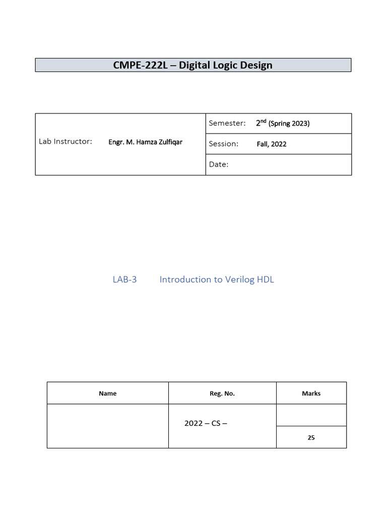 LAB-3 Introduction To Verilog HDL | PDF