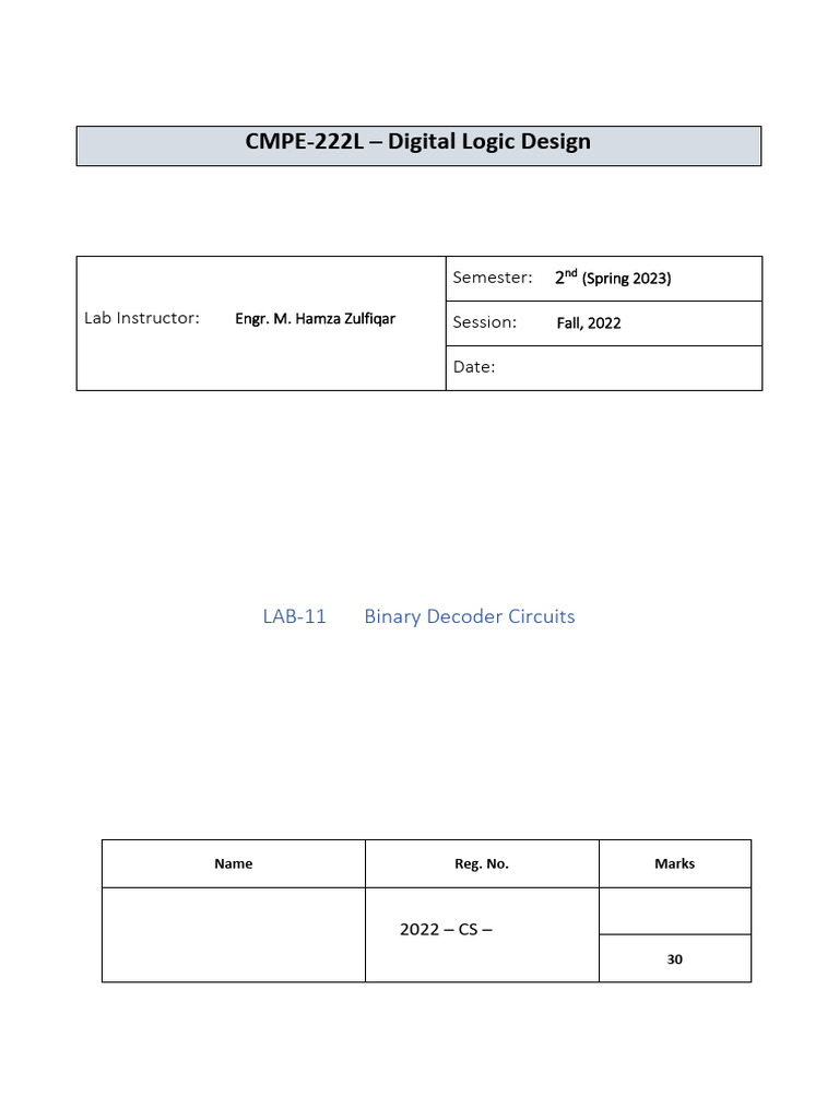 Lab 11 Binary Decoder Circuits Pdf