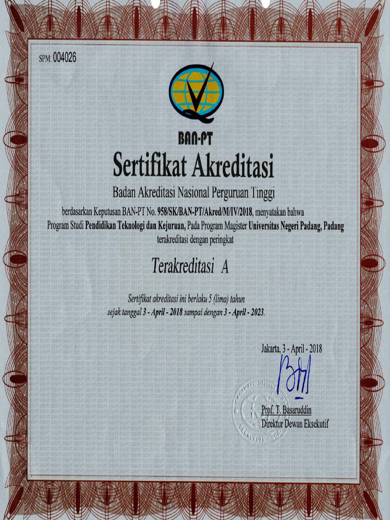 Sertifikat Akreditasi S2 PTK | PDF