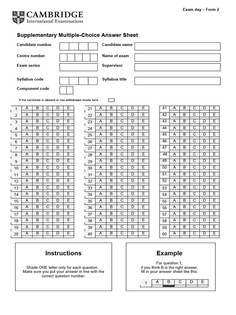 Form 2 Exam Day Answer Sheet | PDF | Schools | Qualifications