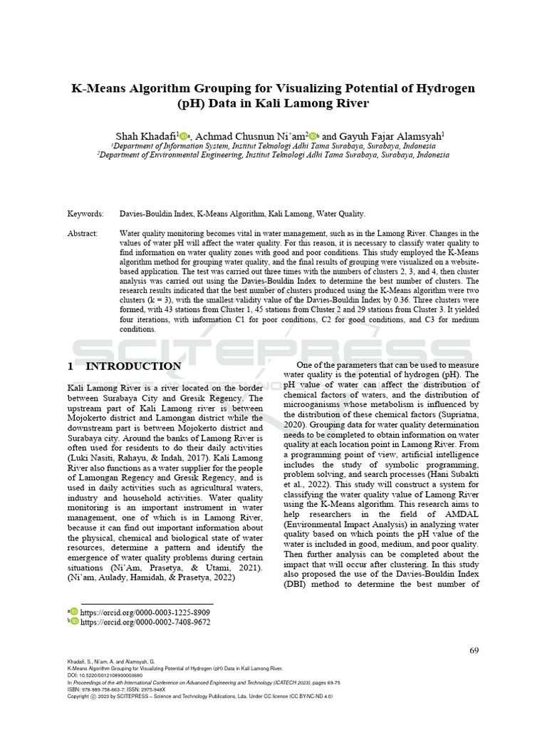 K-Means Algorithm Grouping For Visualizing Potential of Hydrogen (PH) Data in Kali Lamong River ...