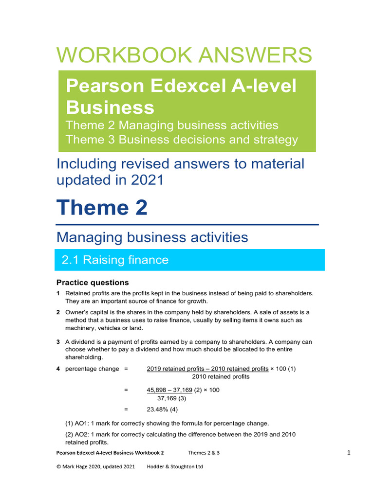 Pearson Edexcel Business Themes 2 and 3 Updated 2021 | PDF