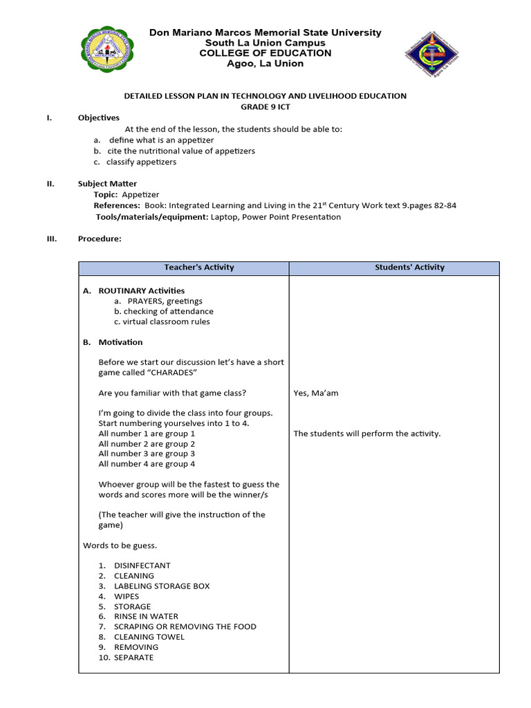 Lesson Plan: Appetizers in ICT Education | PDF