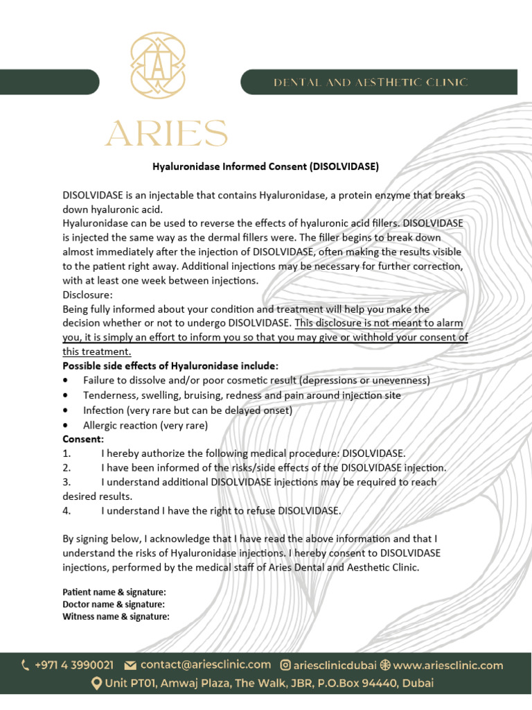 Hyaluronidase Informed Consent (DISOLVIDASE) | PDF