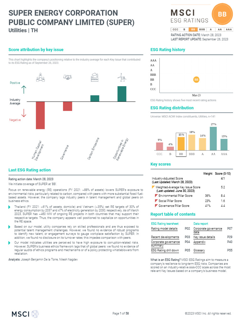 SUPER ENERGY CORPORATION PUBLIC COMPANY LIMITED ESG Ratings Report ...