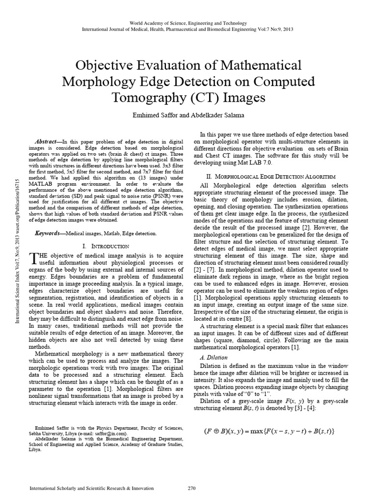 Objective Evaluation of Mathematical Morphology Edge Detection On ... Objective Evaluation of Mathematical Morphology Edge Detection On ...