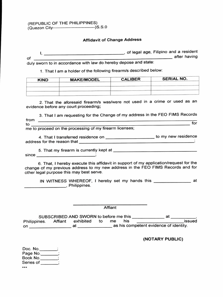 Change Address Form + Affidavit | PDF