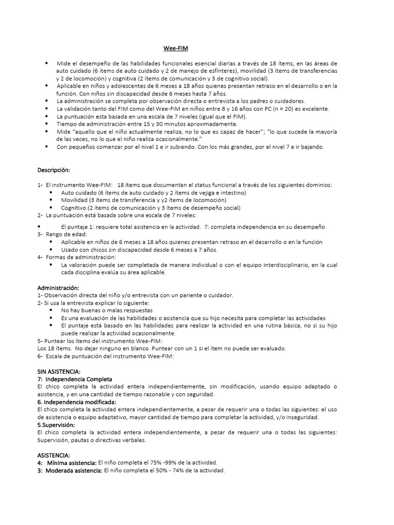 Weefim - Evaluación para Niños | PDF