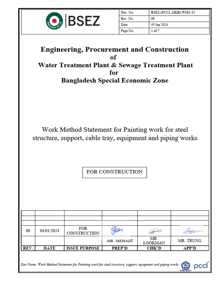Work Method Statement Paiting Work For Steel Structure, Piping Work ...