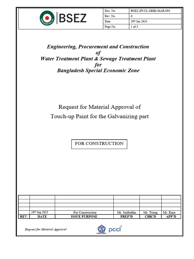 BSEZ - (PCCL-GKB) - MAR-094. Touch Up Paint For Galvanized Part | PDF ...