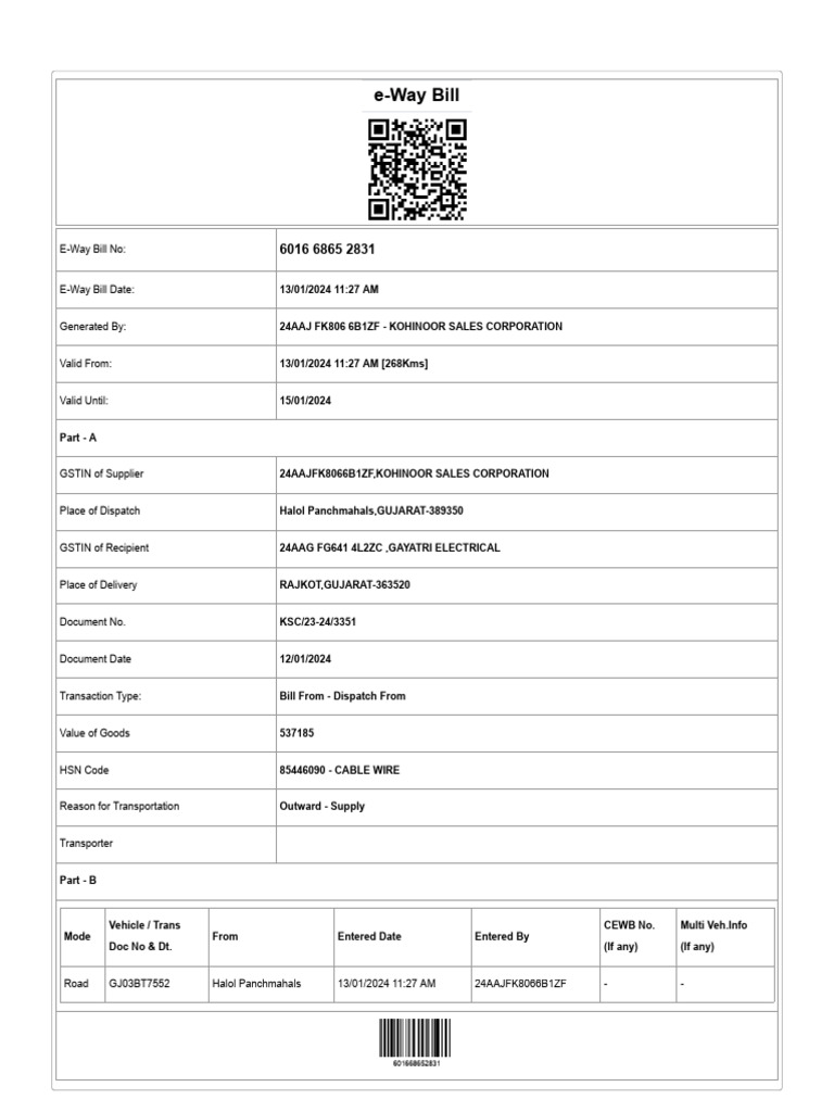 3351 E WAY BILL | PDF