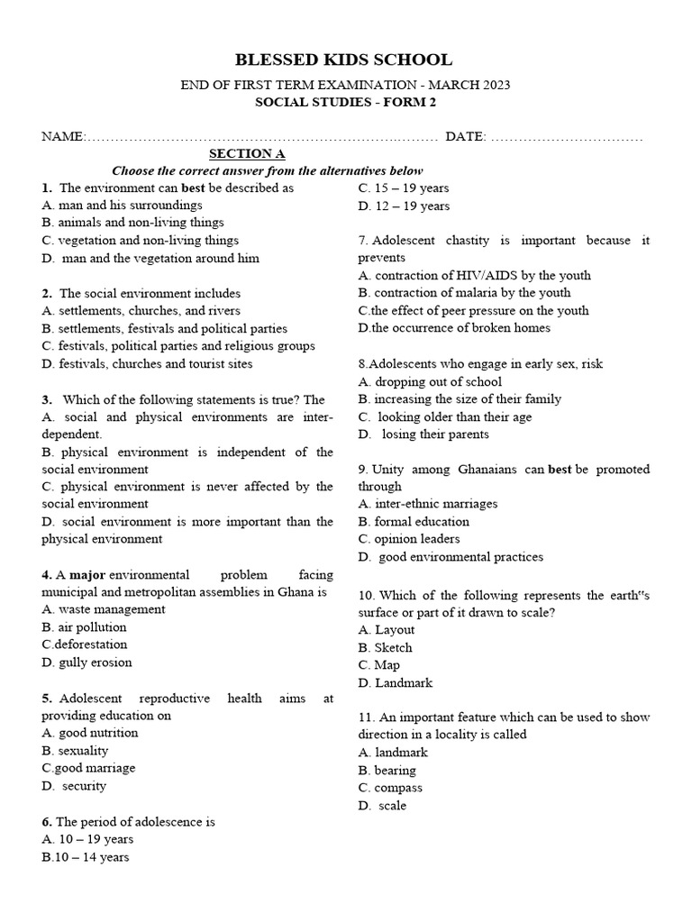 Form 2 Social Studies Exam Paper 2023 | PDF | Ghana | Superstitions