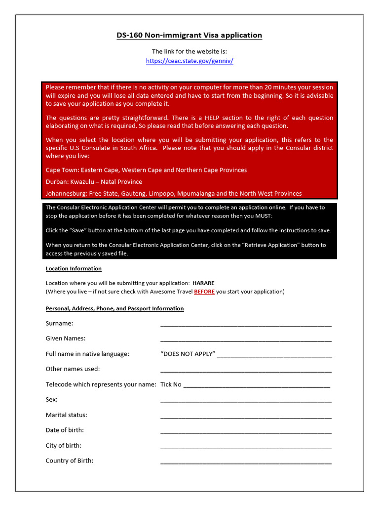 Instructions On How To Complete A DS 160 Visa Application Big Cedar ...