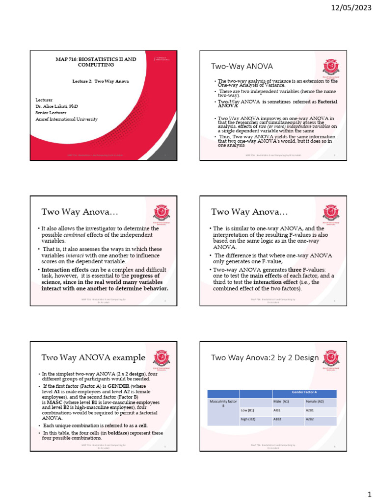 MAP 716 Lecture 2 Two Way Anova | PDF | Analysis Of Variance | Degrees Of Freedom (Statistics)