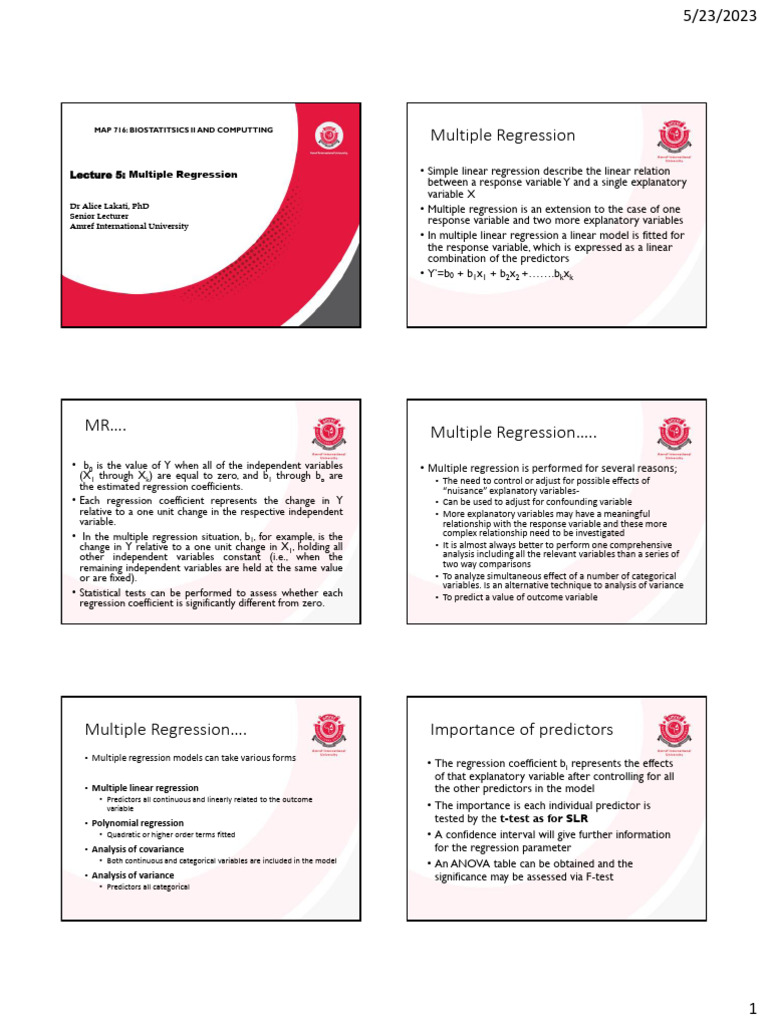 MAP 716 Lecture 5 Multiple Regression | PDF | Linear Regression | Dependent And Independent ...