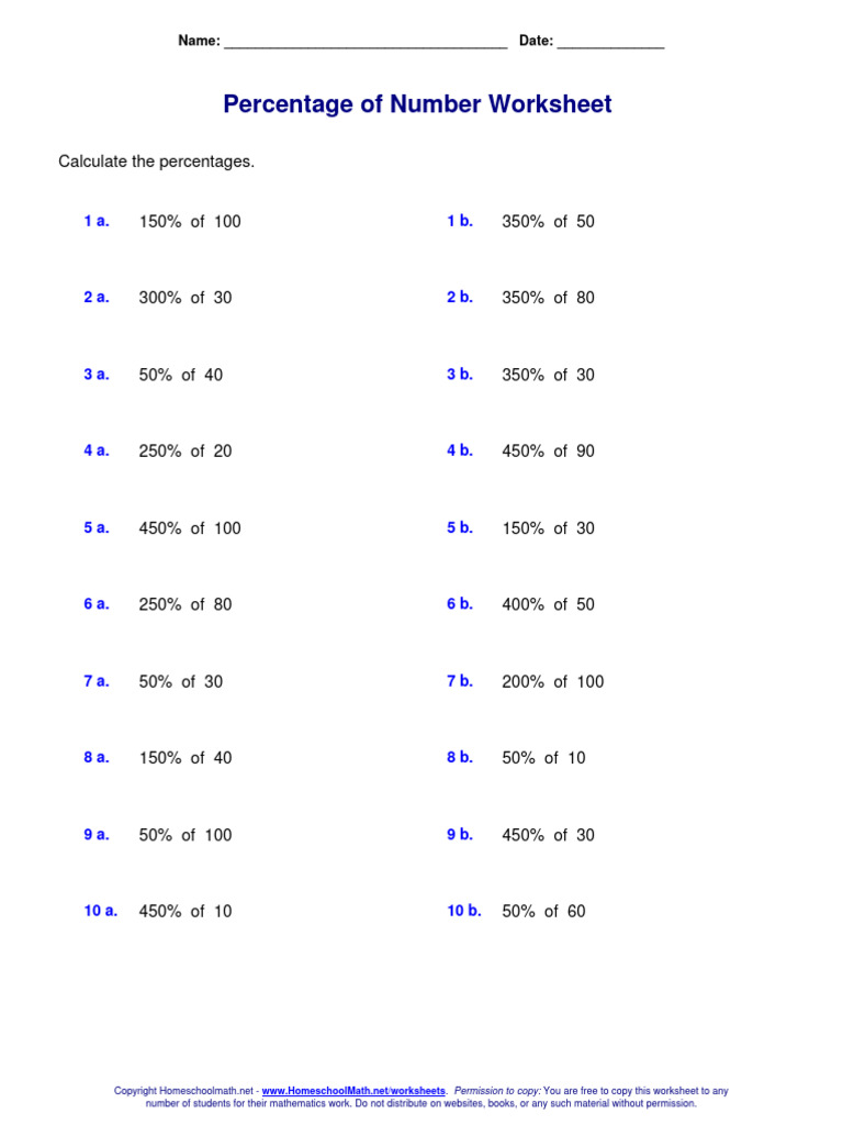 Percentage Worksheet 4 | PDF