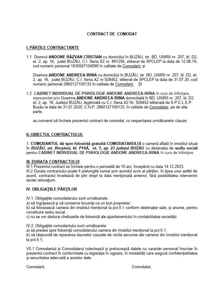 Contract de Comodat | PDF