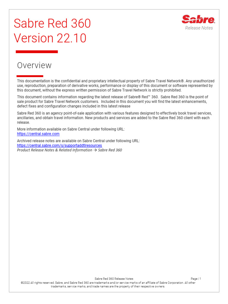 Sabre - Red.360.release - Notes.-.22.10 (Updated) | PDF