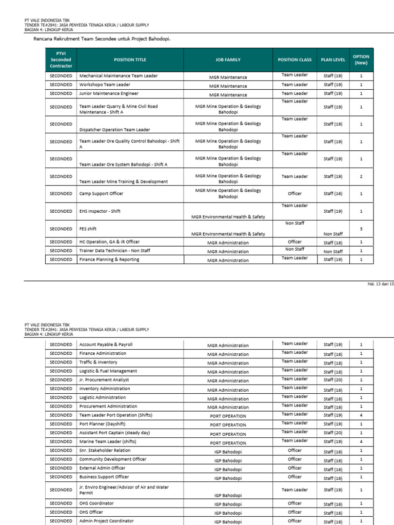 Labour Supply Plan for Bahodopi Project | PDF