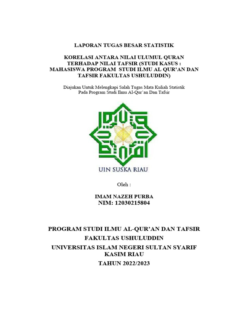 Laporan Tugas Besar Statistik - Imam Nazeh Purba | PDF