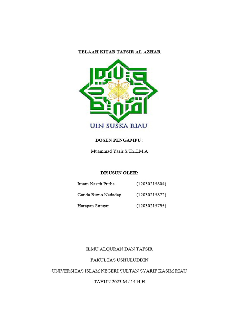 Kelompok 9 Telaah KItab Tafsir Al-Azhar | PDF Kelompok 9 Telaah KItab Tafsir Al-Azhar | PDF